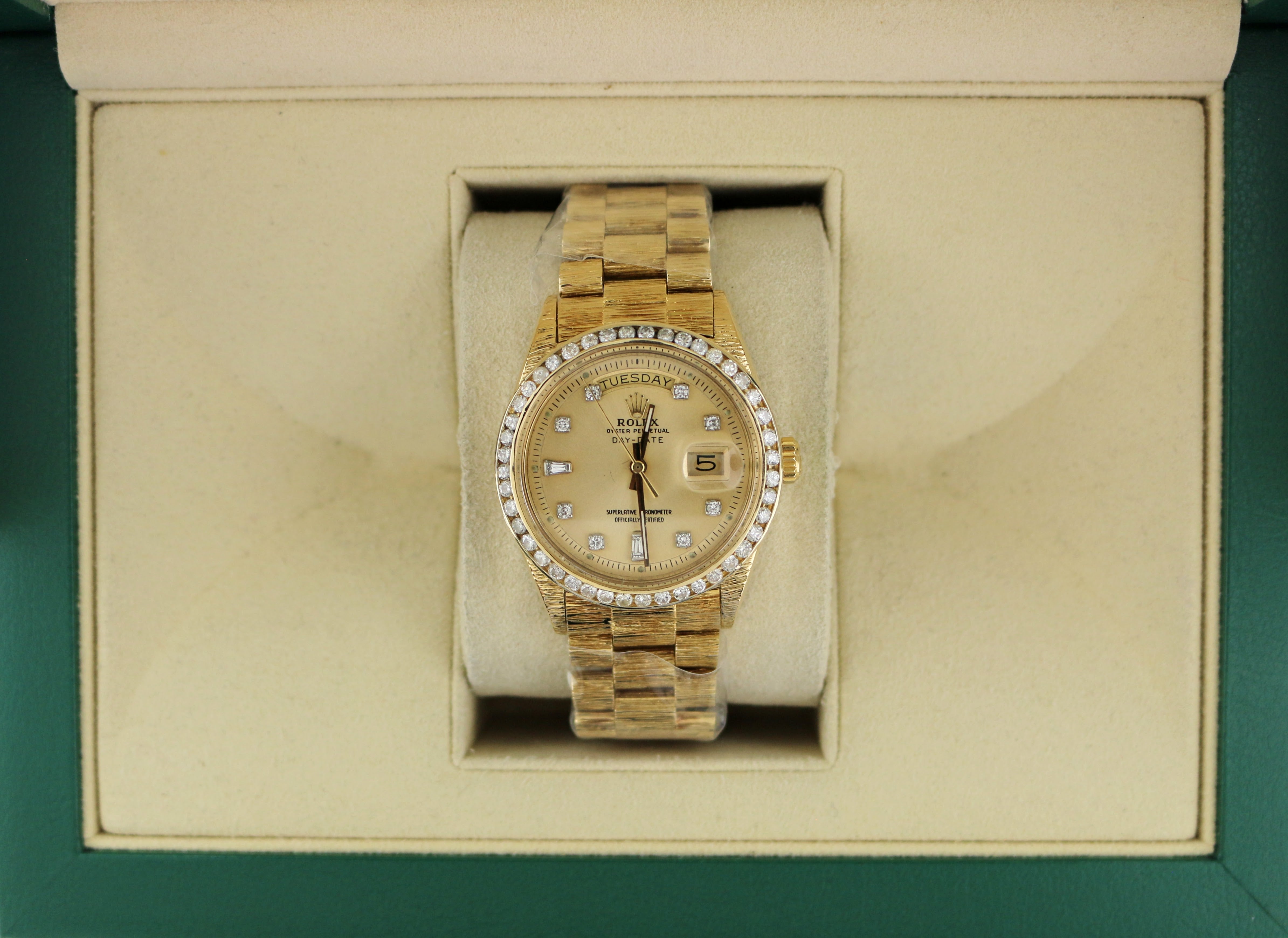 1970 Rolex Day-Date 1807 Champ Diamond Dial + Bezel YG 18kt Bark Presi ...
